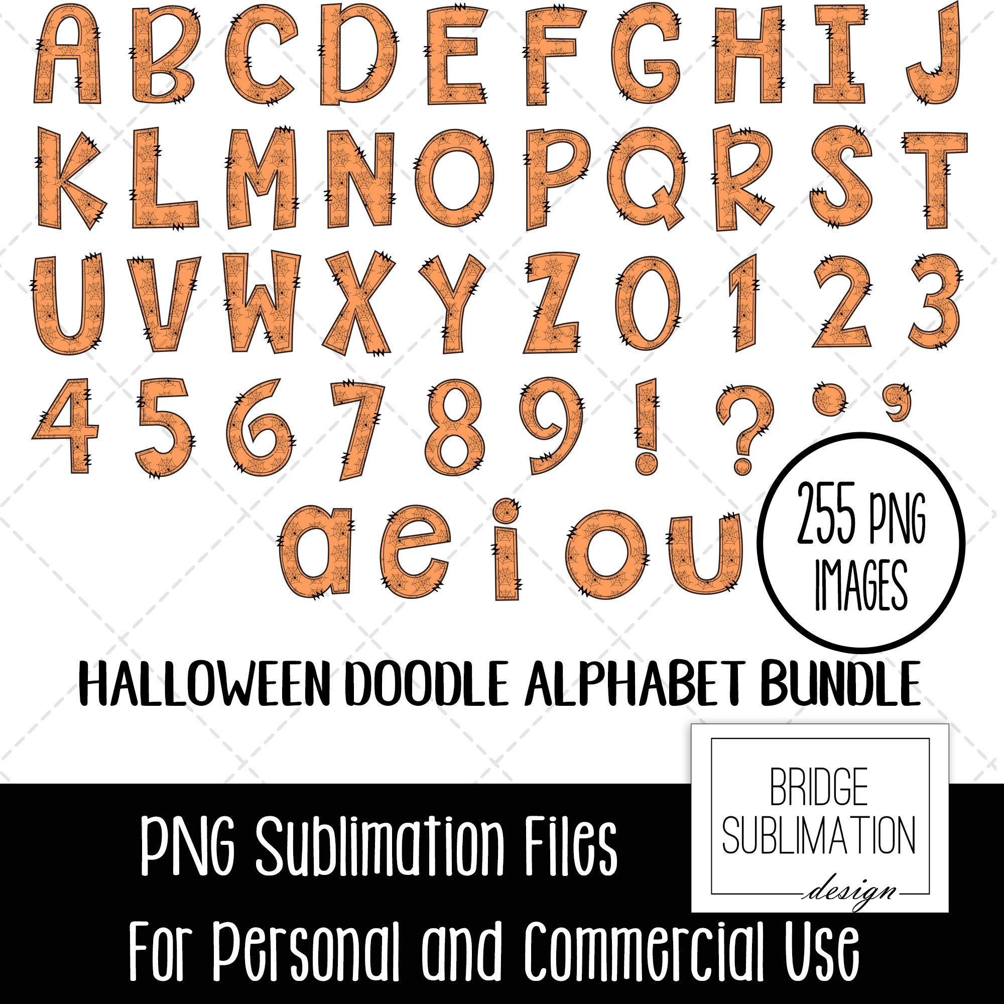Halloween Doodle Alphabet Bundle, Halloween PNG Letters, Numbers ...