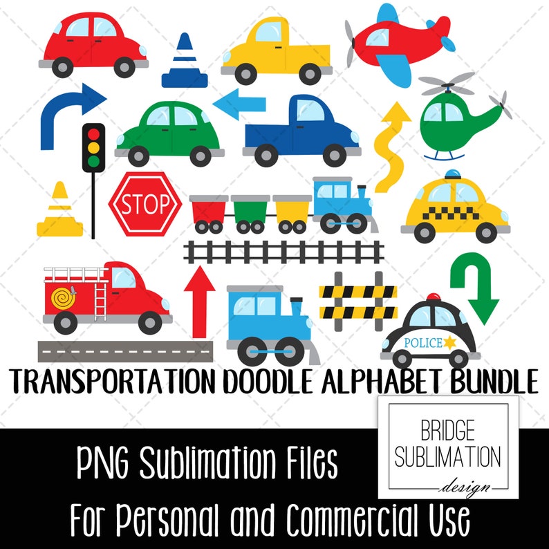 Transportation Doodle Alphabet Bundle Vehicles PNG Letters - Etsy