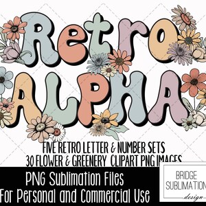Retro Boho Floral Alphabet With Clipart PNG Retro PNG - Etsy
