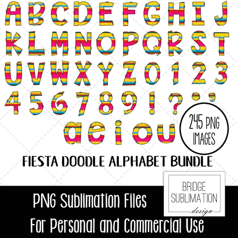 Fiesta Doodle Alphabet Bundle Fiesta PNG Letters Numbers & - Etsy