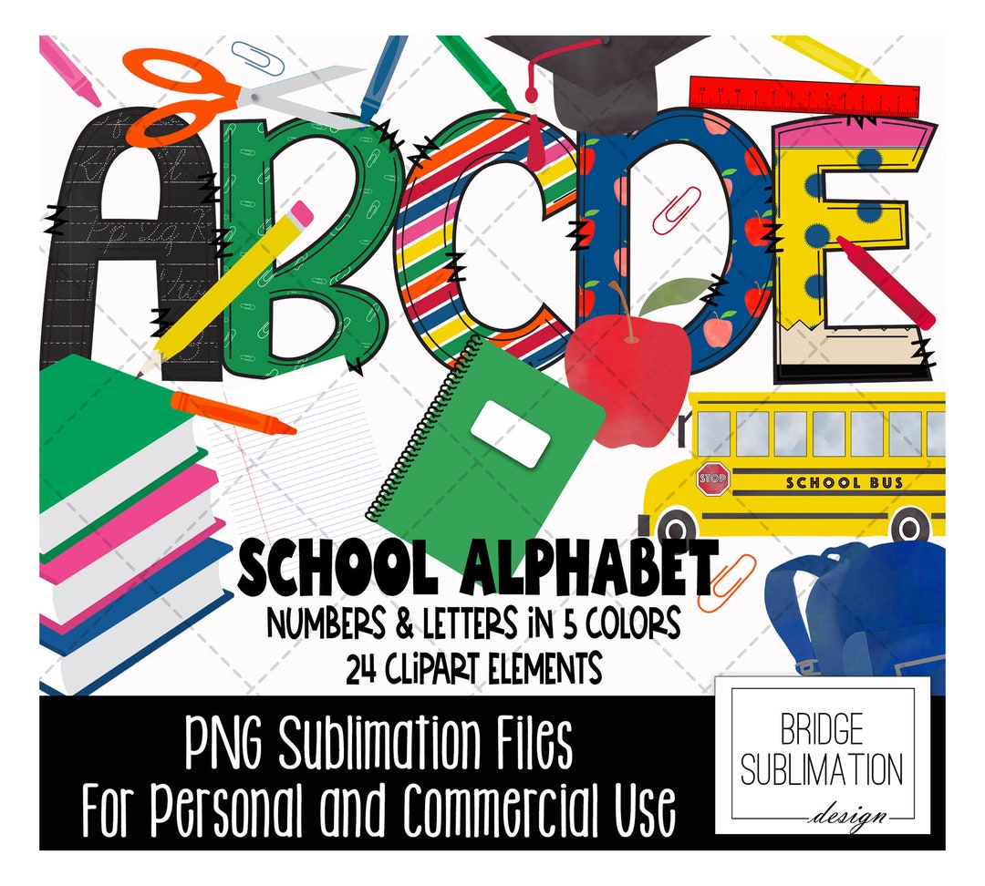 School Doodle Alphabet Bundle, Teacher PNG Letters, Numbers ...