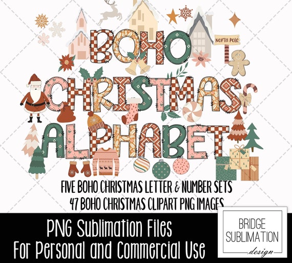 Boho Christmas Alphabet PNG Christmas PNG Letters Numbers & - Etsy