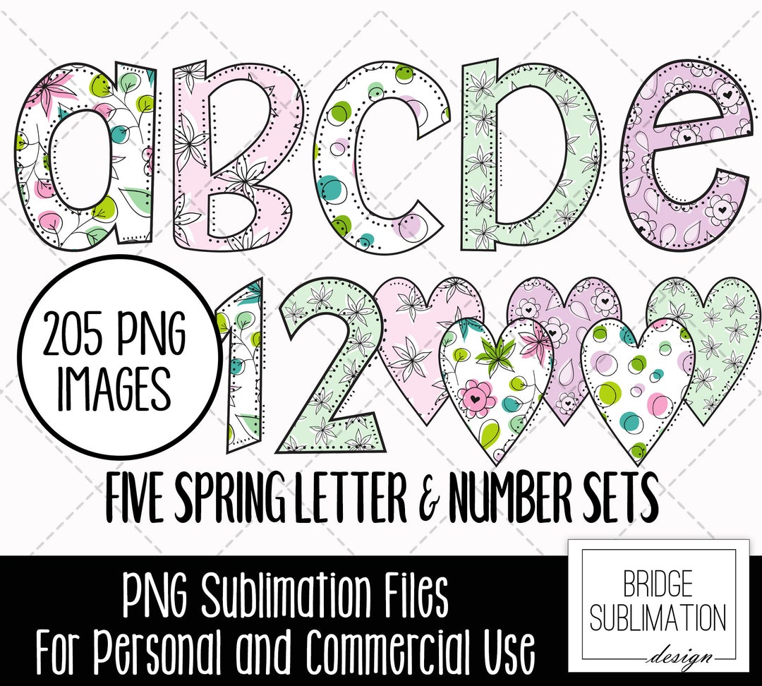 Spring Floral Doodle Letters Bundle, Spring Letters & Numbers, Spring ...