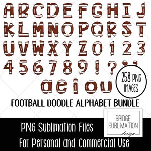 Football Doodle Alphabet Bundle, Football PNG Letters, Numbers ...
