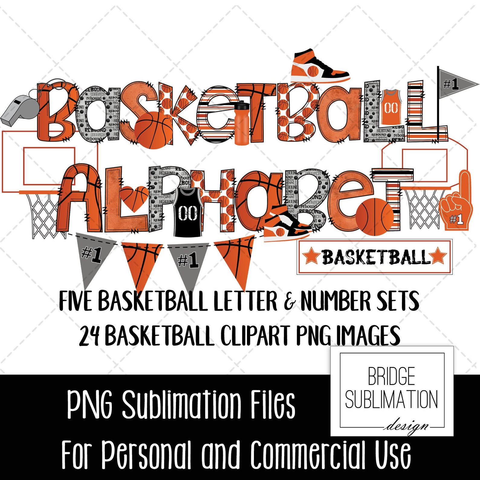 Basketball Doodle Alphabet Bundle, Basketball PNG Letters, Numbers ...