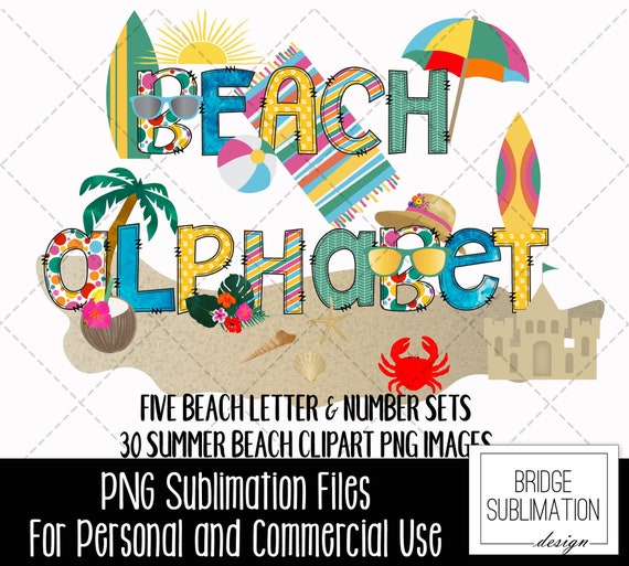 Beach Doodle Alphabet Bundle Summer PNG Letters Numbers & - Etsy