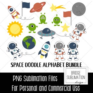 Space Doodle Alphabet Bundle, Space PNG Letters, Numbers & Accessories ...
