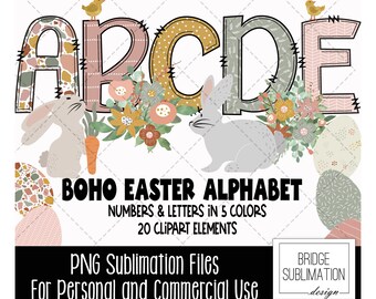 Easter Doodle Alphabet Bundle, Easter PNG Letters, Numbers ...