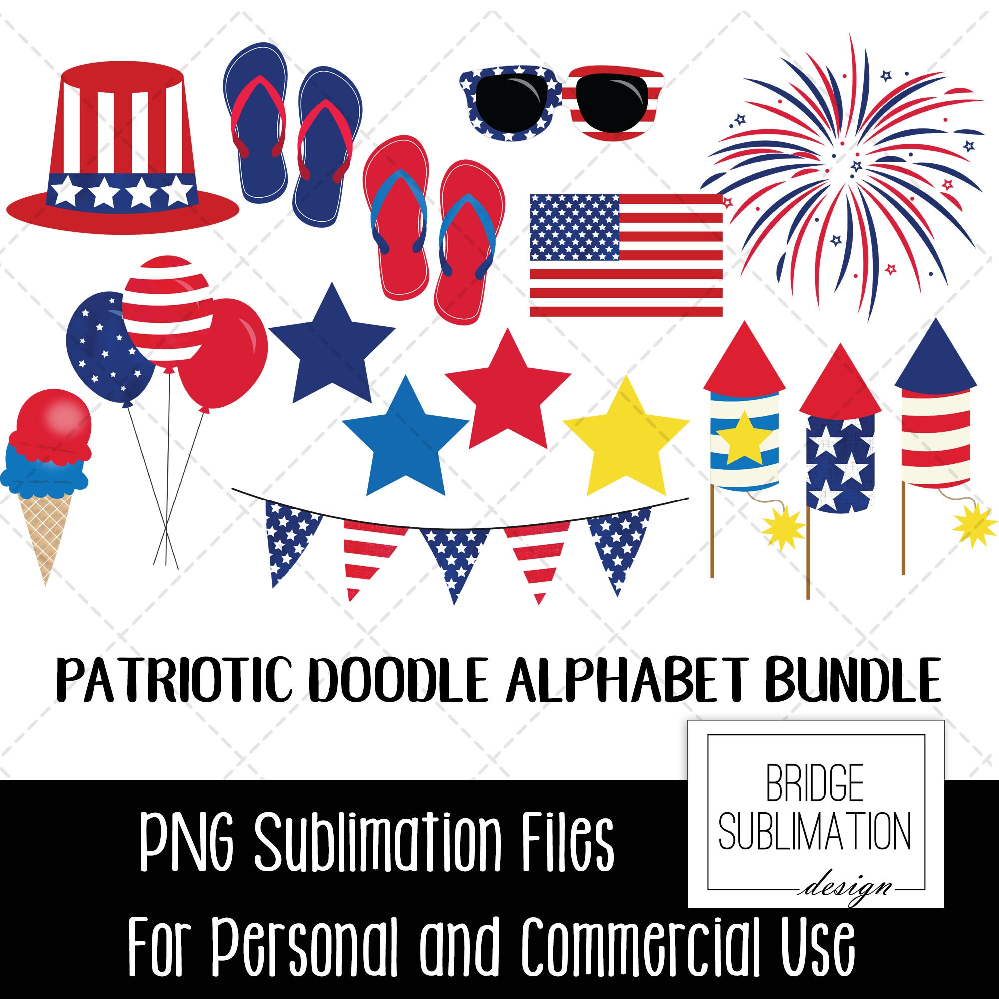 Patriotic Doodle Alphabet Bundle 4th of July PNG Letters - Etsy