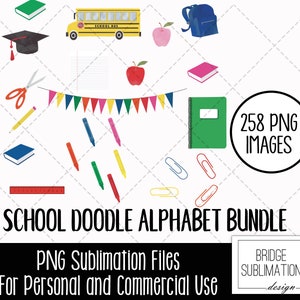 School Doodle Alphabet Bundle, Teacher PNG Letters, Numbers ...