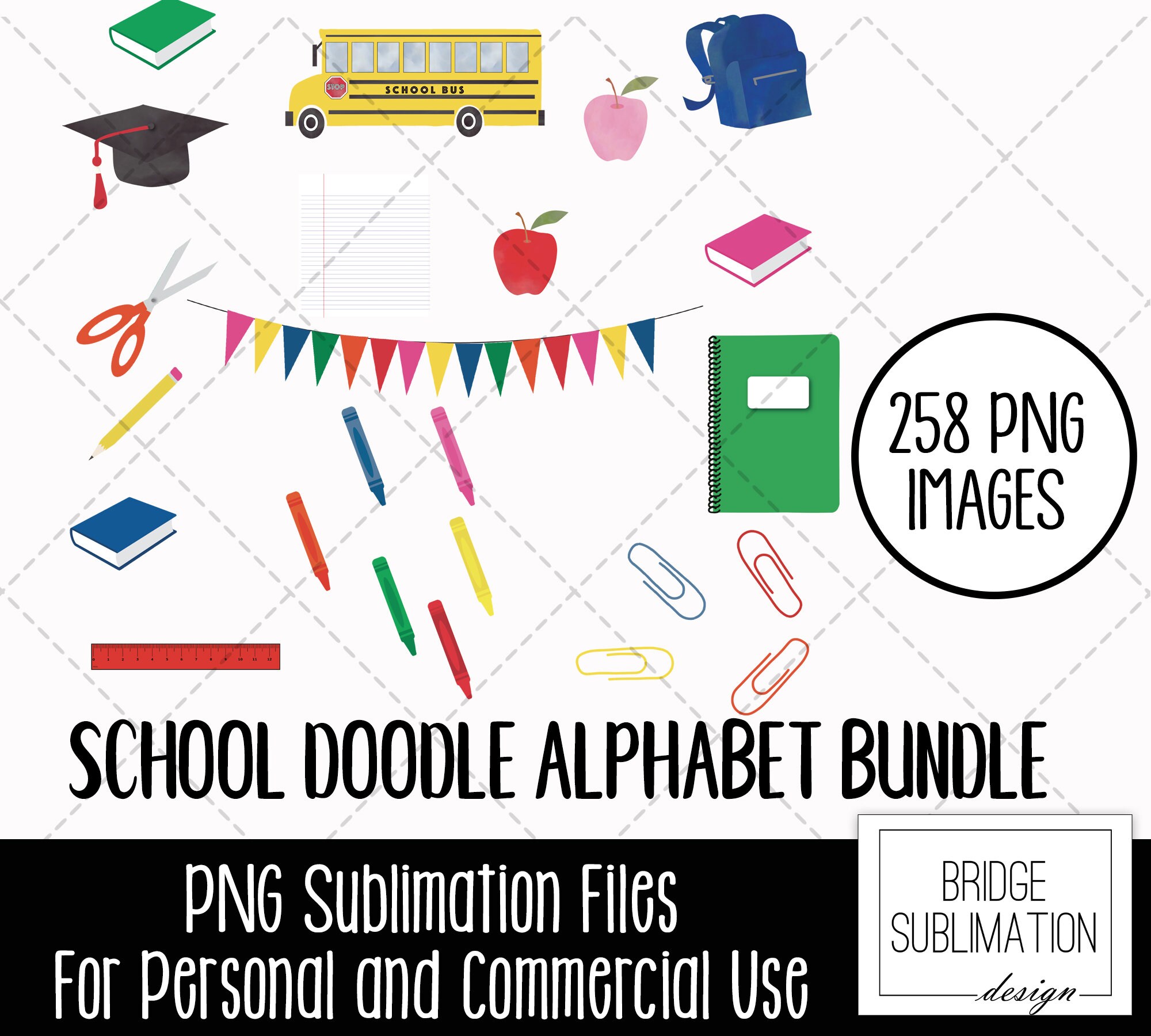 School Doodle Alphabet Bundle, Teacher PNG Letters, Numbers ...
