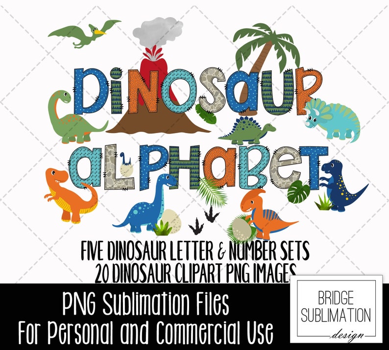 Dinosaur Doodle Alphabet Bundle, Dinosaur PNG Letters, Numbers ...
