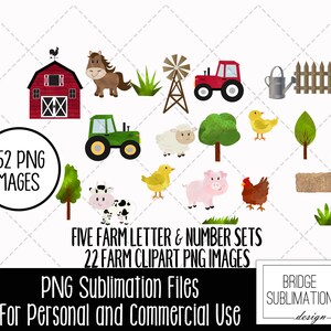 Farm Doodle Alphabet Bundle, Farm Animal PNG Letters, Numbers ...
