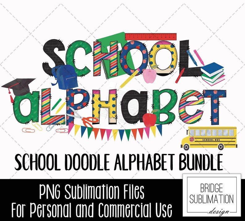 School Doodle Alphabet Bundle, Teacher PNG Letters, Numbers ...