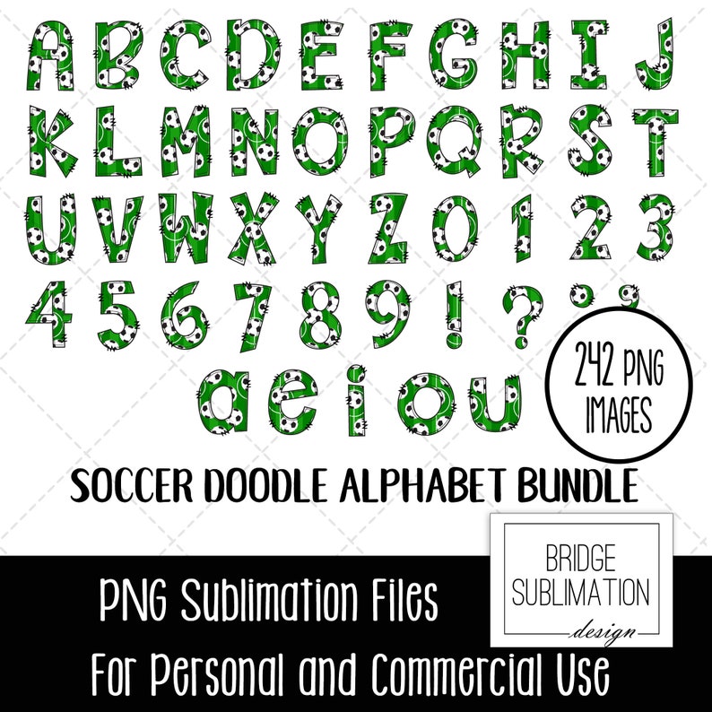 Soccer Doodle Alphabet Bundle, Soccer PNG Letters, Numbers ...