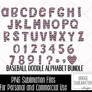 Baseball Doodle Alphabet Bundle, Baseball PNG Letters, Numbers ...