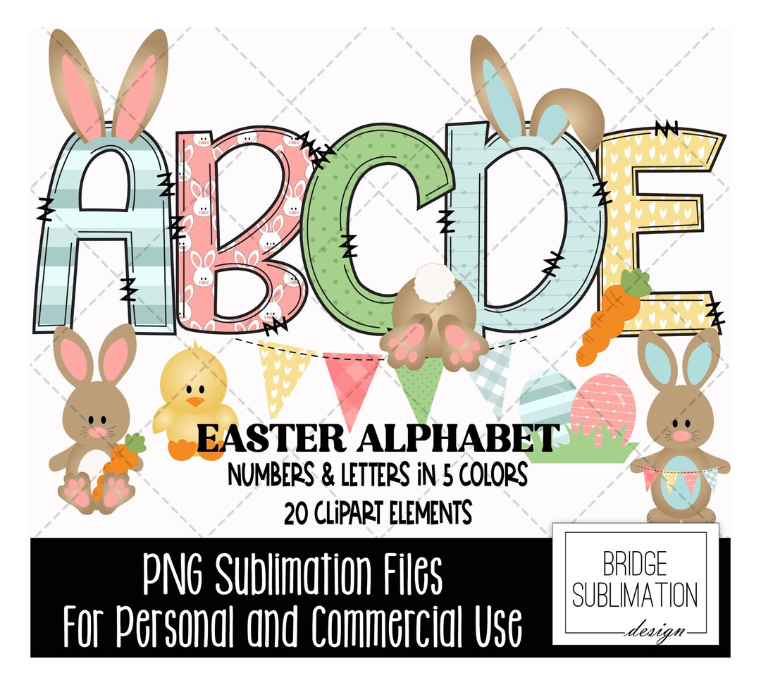 Easter Doodle Alphabet Bundle, Easter PNG Letters, Numbers ...