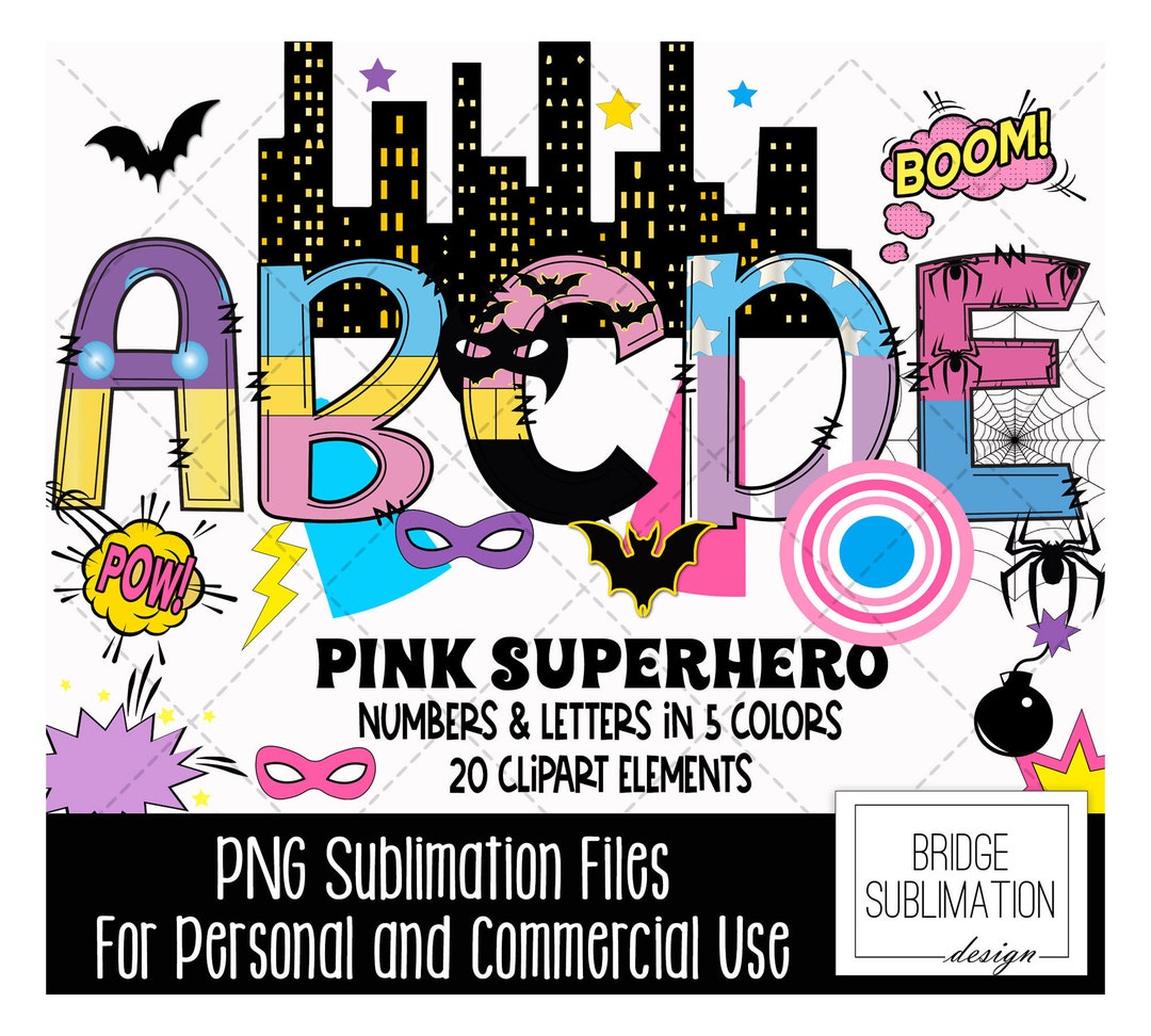 Superhero Doodle Alphabet Bundle, Superhero PNG Letters, Numbers ...
