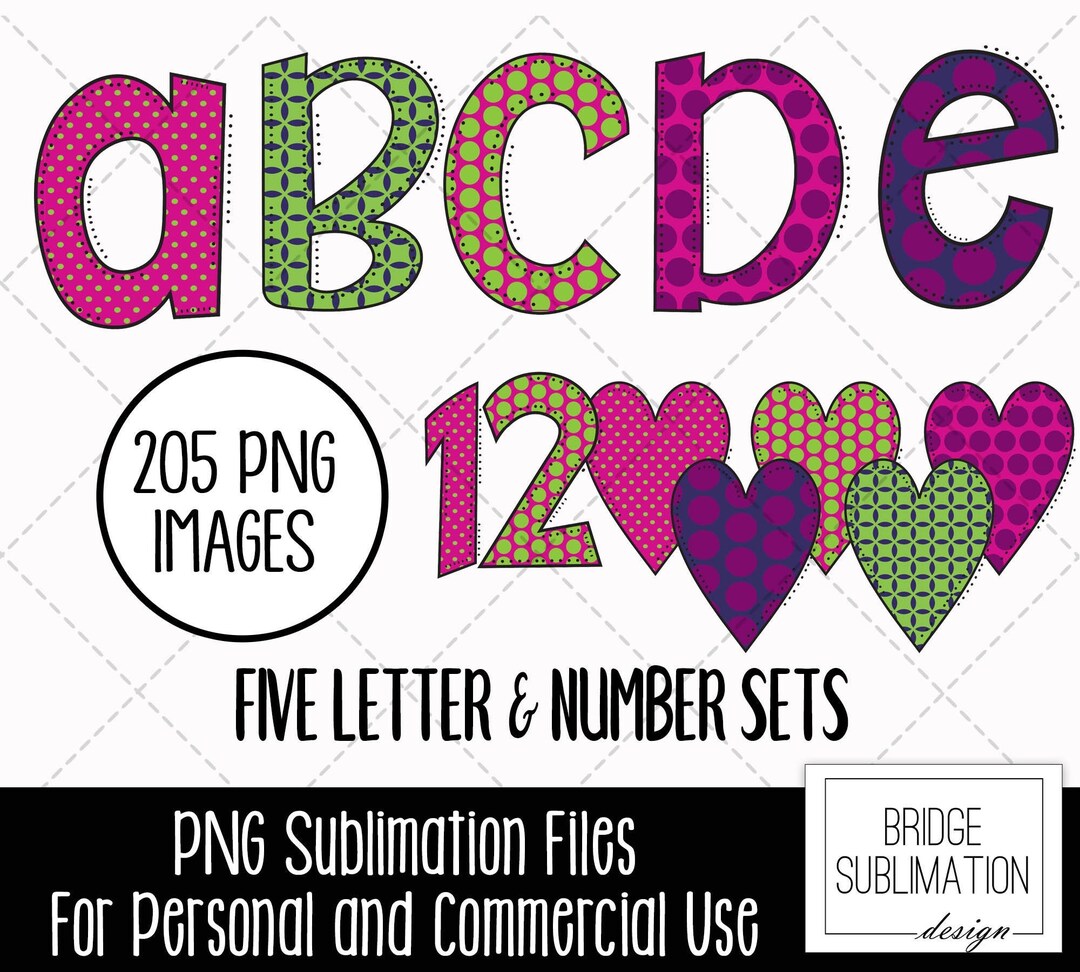 Bright Polka Dot Doodle Letters Bundle, Bright Dot Letters & Numbers ...