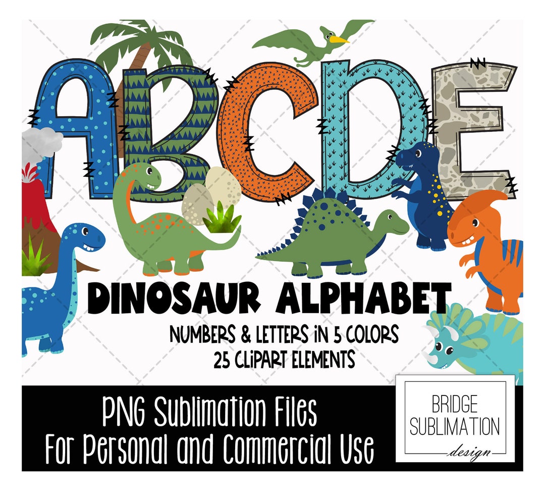 Dinosaur Doodle Alphabet Bundle, Dinosaur PNG Letters, Numbers ...