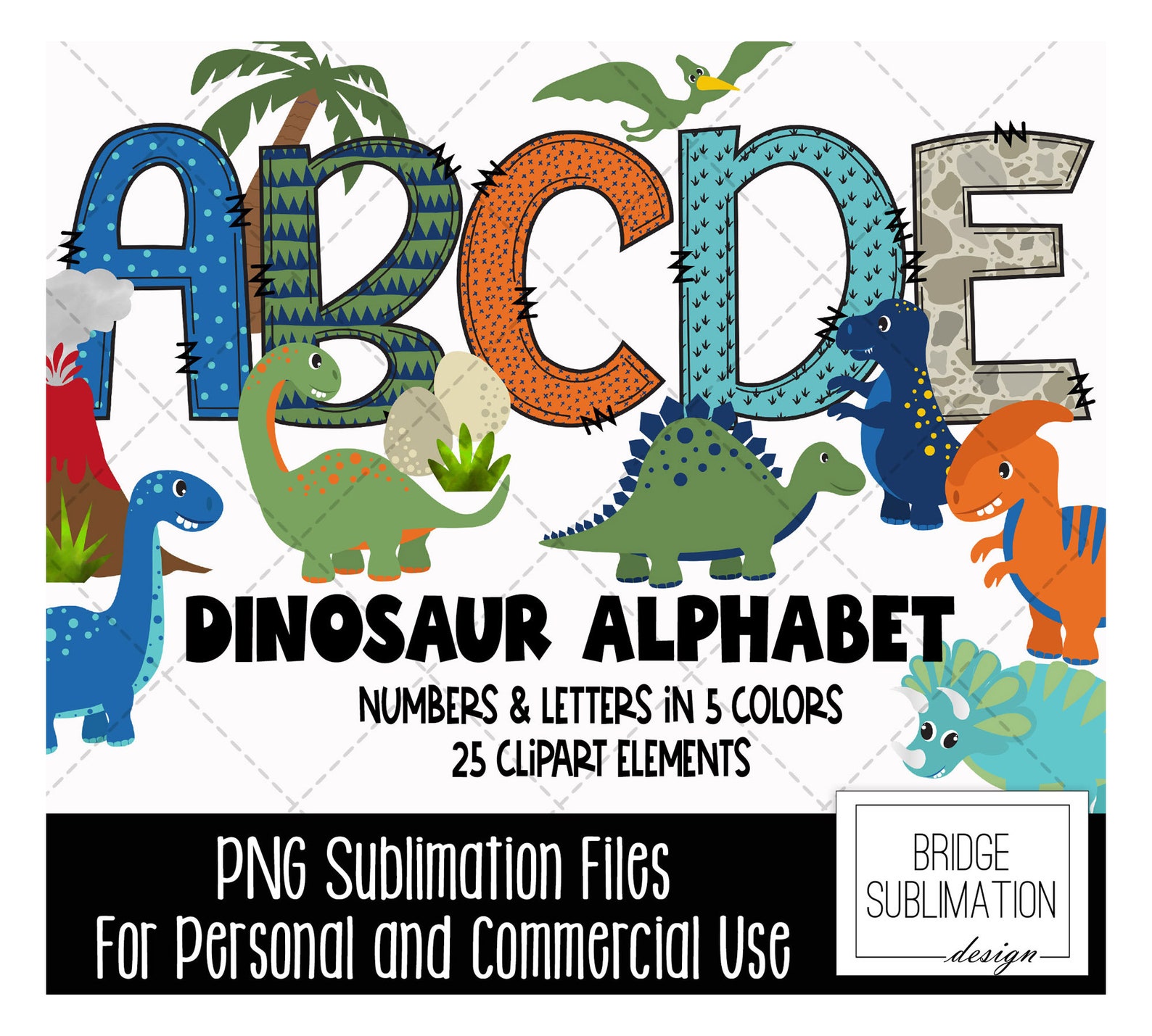 Dinosaur Doodle Alphabet Bundle, Dinosaur PNG Letters, Numbers ...