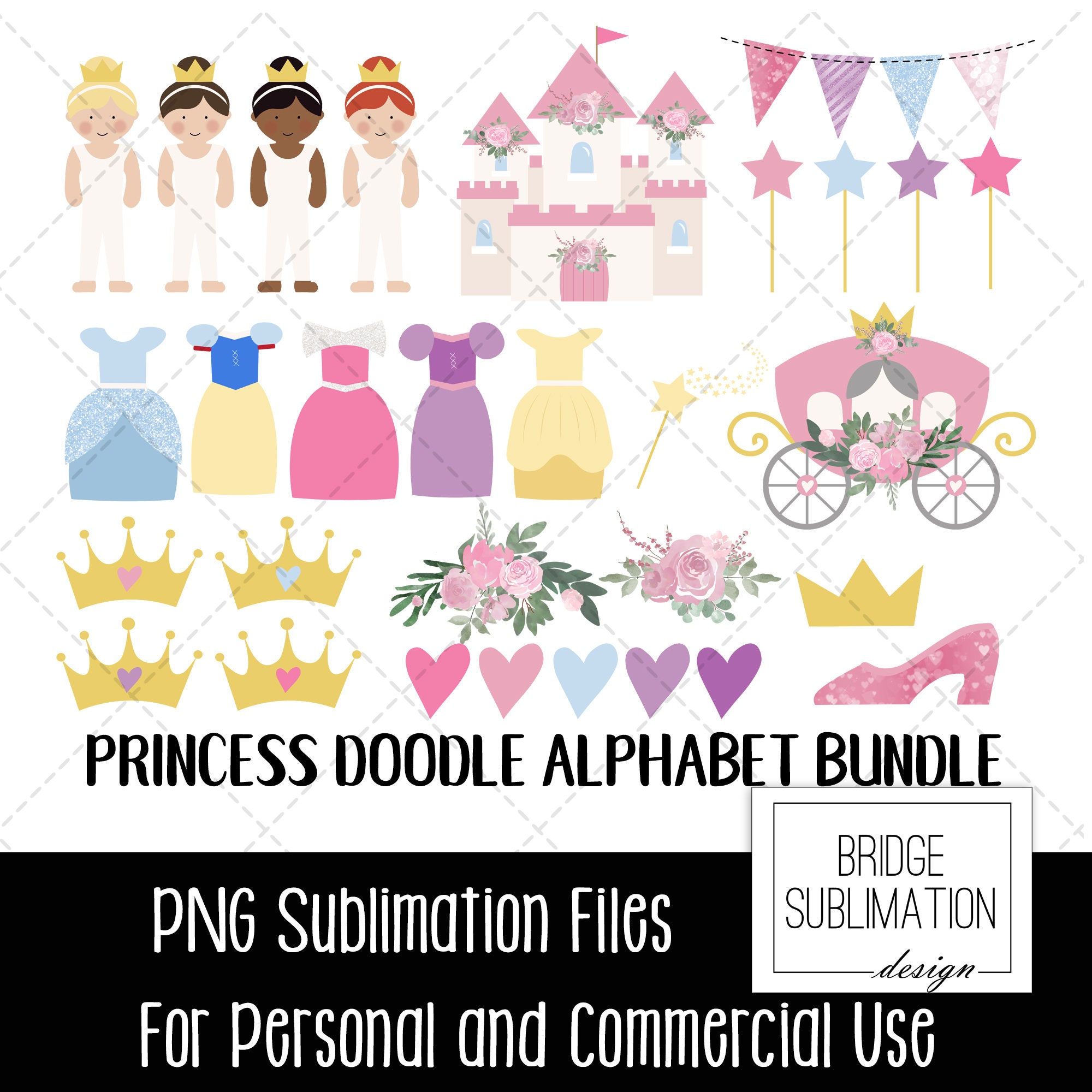 Princess Doodle Alphabet Bundle Princess PNG Letters Numbers - Etsy
