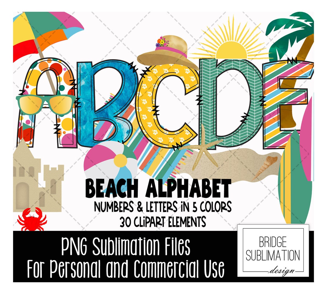 Beach Doodle Alphabet Bundle, Summer PNG Letters, Numbers & Accessories ...