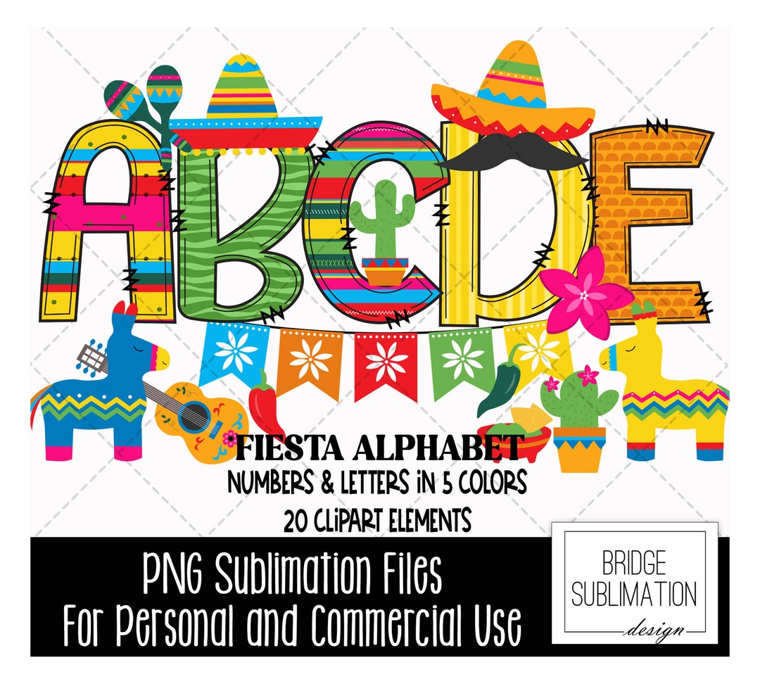 Fiesta Doodle Alphabet Bundle, Fiesta PNG Letters, Numbers ...
