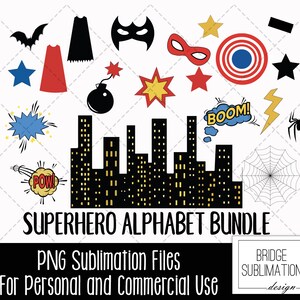Superhero Doodle Alphabet Bundle, Superhero PNG Letters, Numbers ...