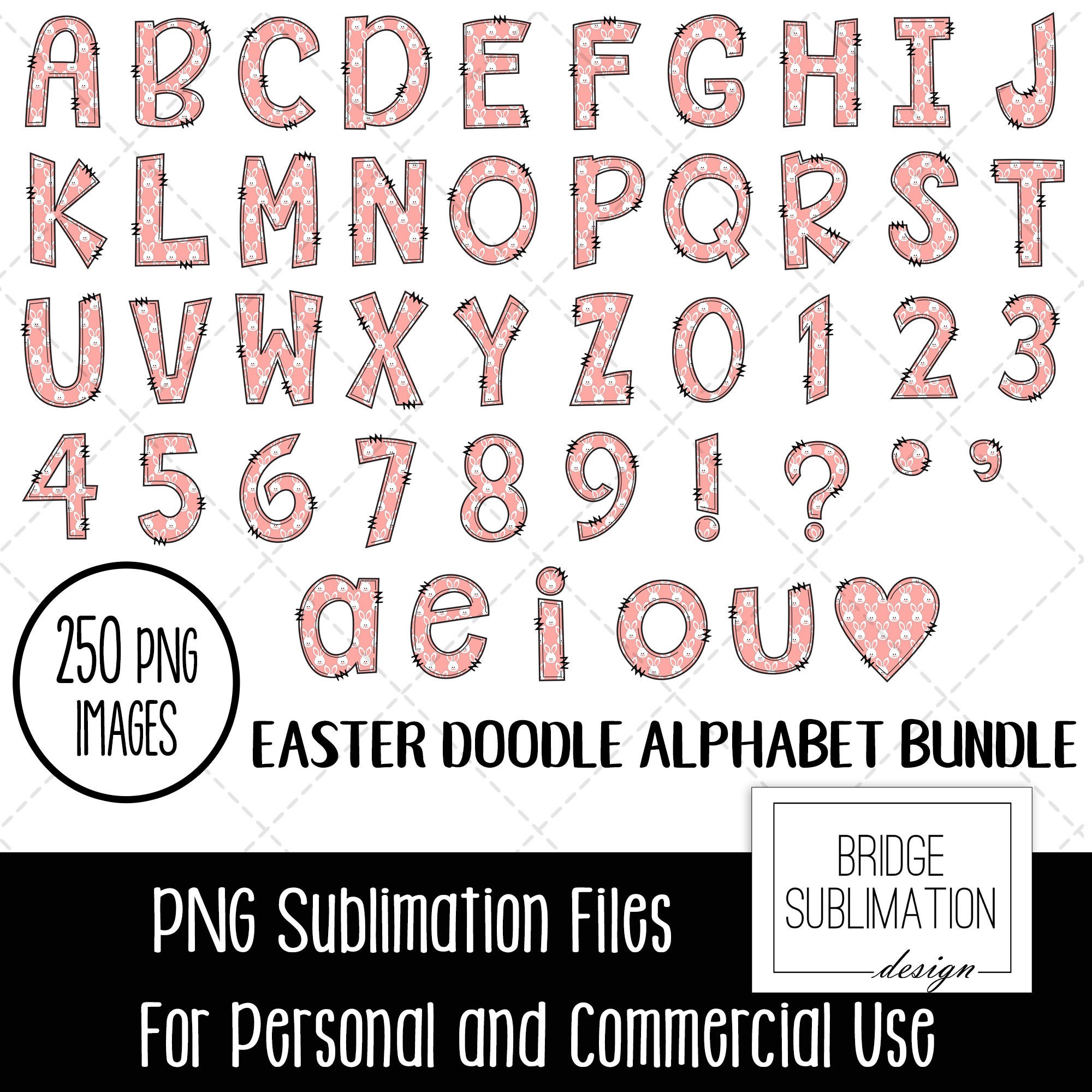 Easter Doodle Alphabet Bundle Easter PNG Letters Numbers & - Etsy