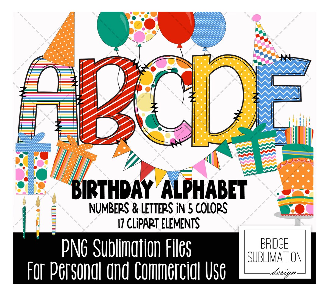 Birthday Doodle Alphabet Bundle, Birthday PNG Letters, Numbers ...