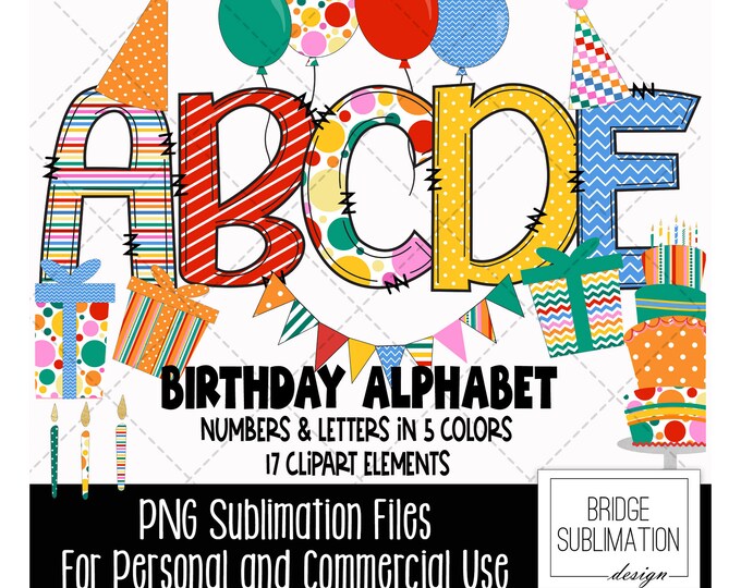Birthday Alphabet Png Files Bundle, Birthday Doodle Letters Png ...