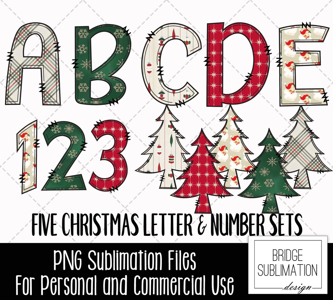 Vintage Christmas Doodle Letters Bundle, Christmas Alphabet PNG ...