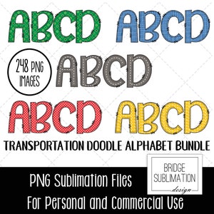 Transportation Doodle Alphabet Bundle, Vehicles PNG Letters, Numbers ...