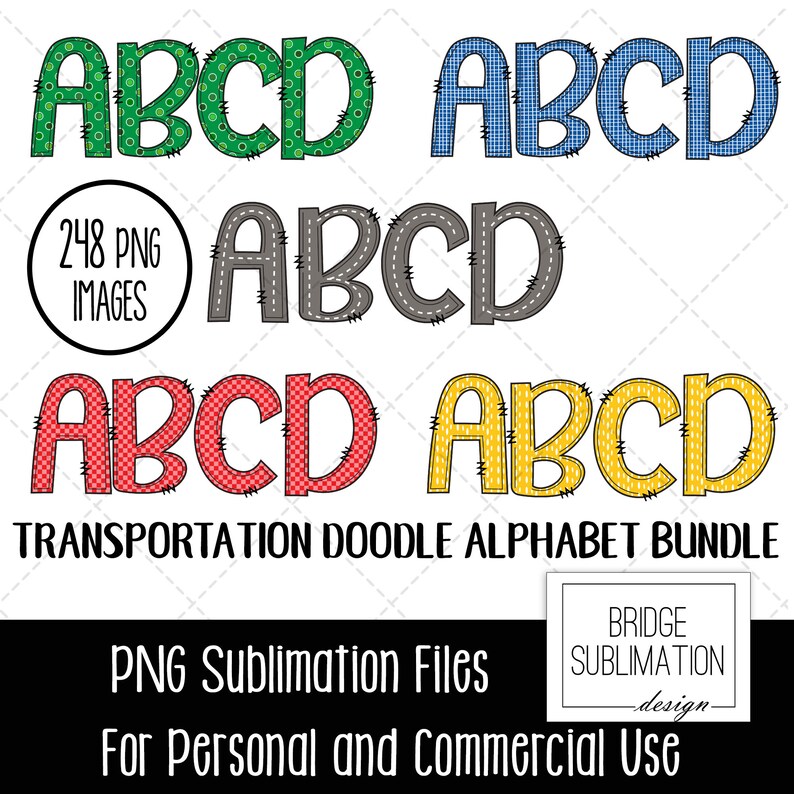 Transportation Doodle Alphabet Bundle, Vehicles PNG Letters, Numbers ...