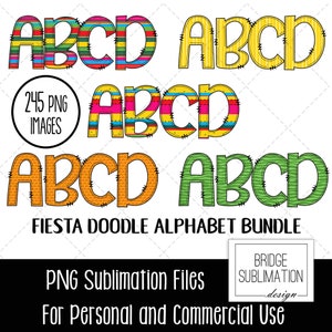 Fiesta Doodle Alphabet Bundle, Fiesta PNG Letters, Numbers ...