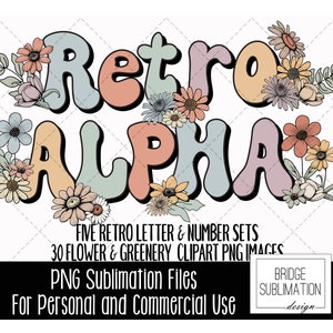 Retro Boho Floral Alphabet With Clipart PNG, Retro PNG Letters, Numbers ...