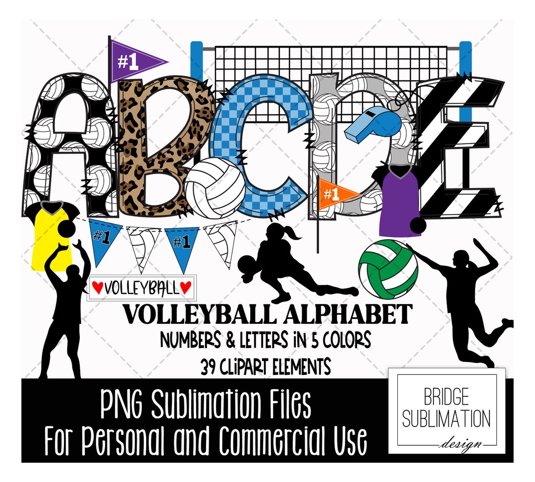 Volleyball Doodle Alphabet Bundle, Volleyball PNG Letters, Numbers ...