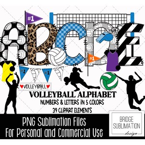 Volleyball Doodle Alphabet Bundle, Volleyball PNG Letters, Numbers ...