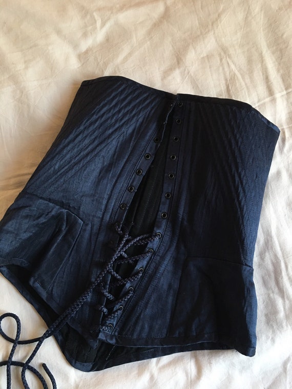 Vintage Hadmade Dark Blue satin Corset / Basque - M -… - Gem