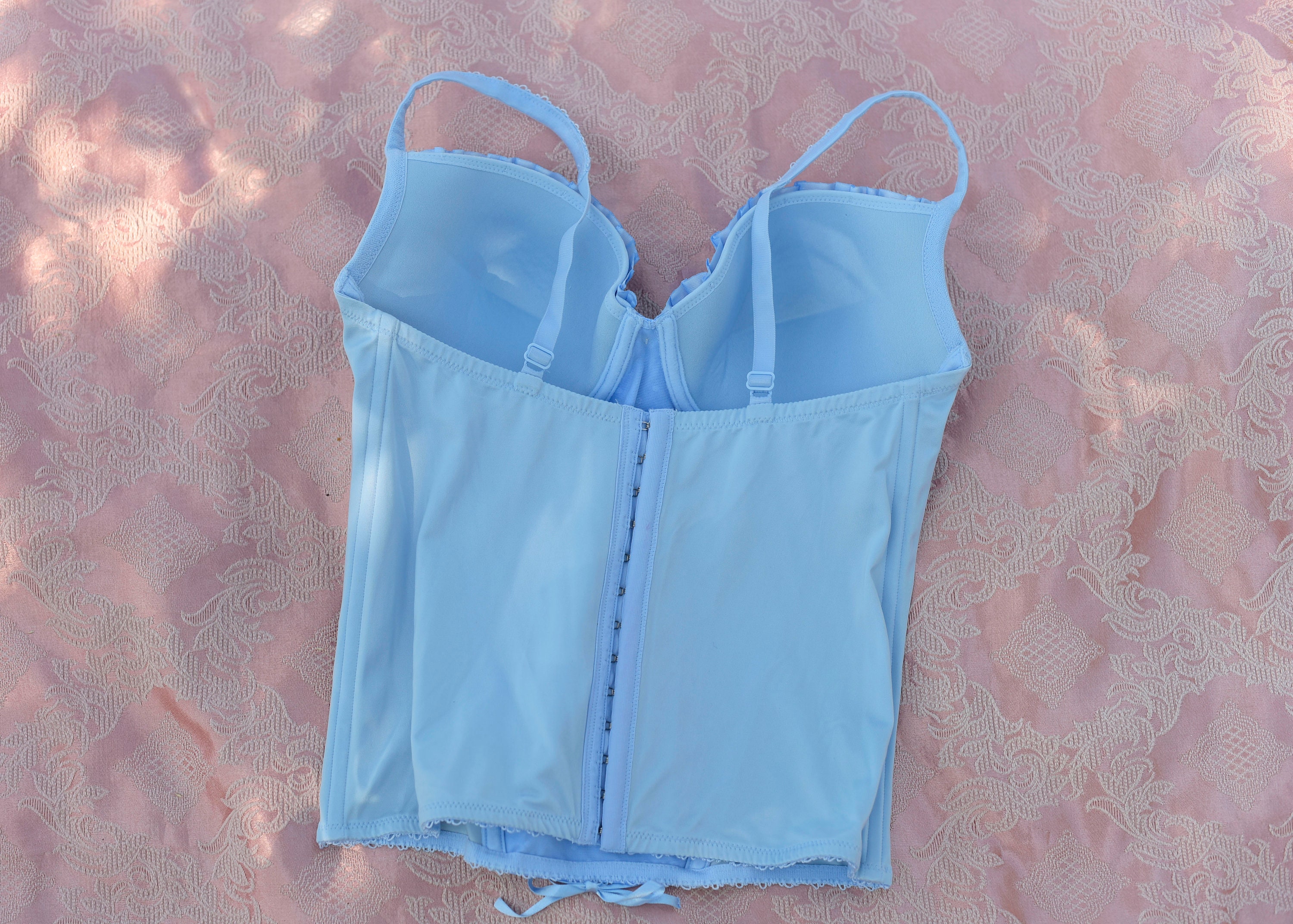 Vintage Blue Satin Corset With Roses - Etsy UK