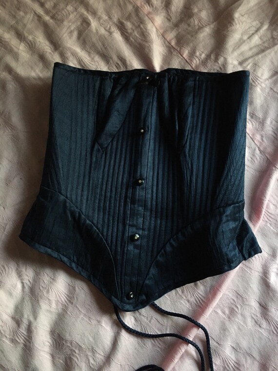 Vintage Hadmade Dark Blue satin Corset / Basque - M -… - Gem