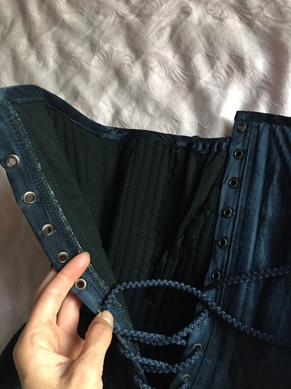 Vintage Hadmade Dark Blue satin Corset / Basque - M -… - Gem