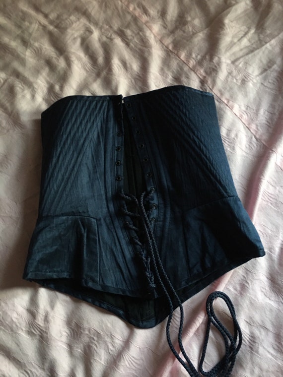 Vintage Hadmade Dark Blue satin Corset / Basque - M -… - Gem