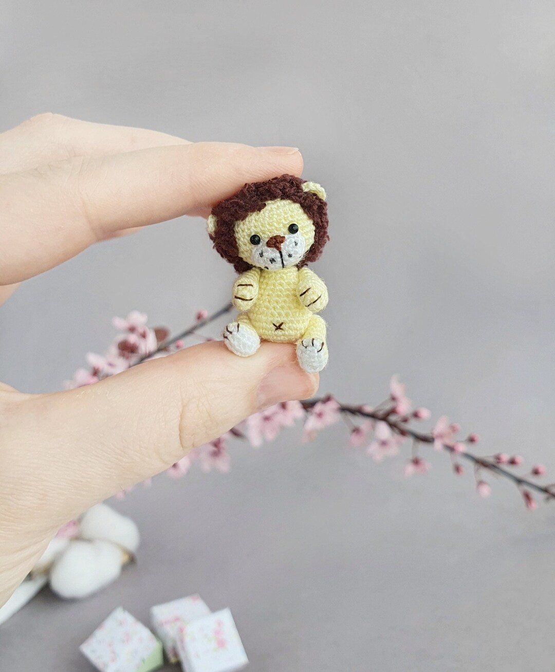 Crochet Mini Lion Doll, Miniature Stuffed Animal Toy 4.5cm/1,77 ...