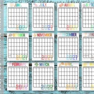 Printable Monthly Calendar | 2021-2022 Digital Planner | Gradient Theme ...