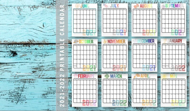 Printable Monthly Calendar | 2021-2022 Digital Planner | Gradient Theme ...