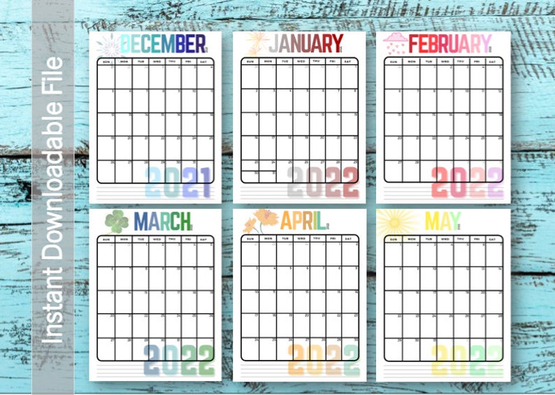 Printable Monthly Calendar 2021-2022 Digital Planner Gradient Theme ...