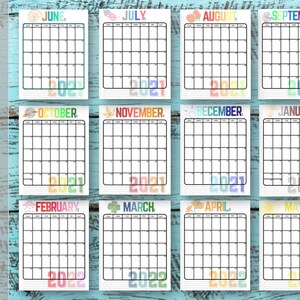 Printable Monthly Calendar 2021-2022 Digital Planner Gradient Theme ...