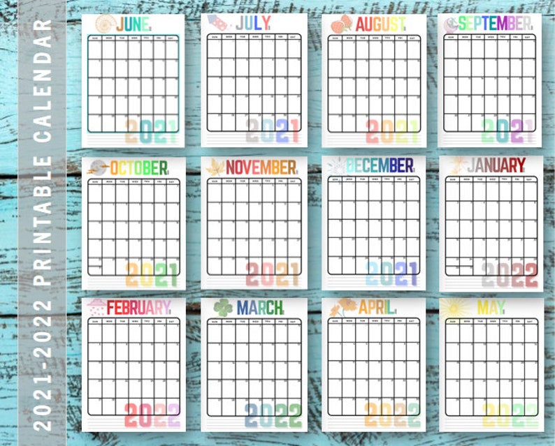 Printable Monthly Calendar 2021-2022 Digital Planner Gradient Theme ...